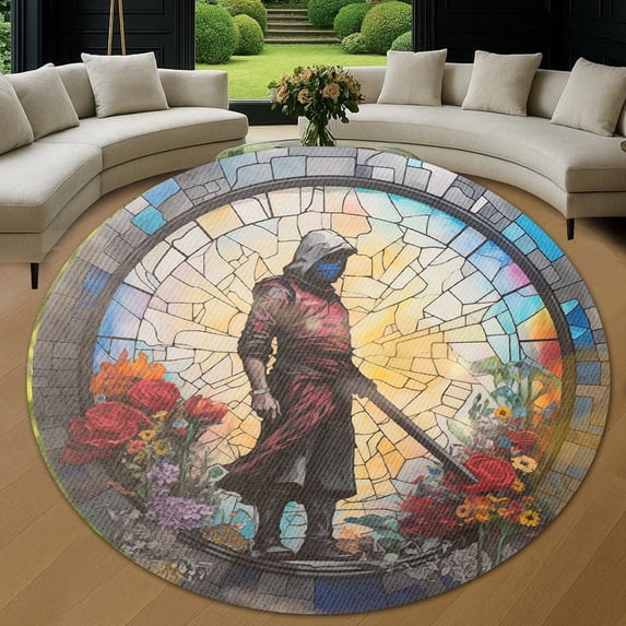 Circle Area Rug, Graffiti Urban Warrior Washable Non-Slip Floor Carpet ...
