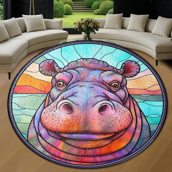 Circle Area Rug, Horse2 Washable Non-Slip Floor Carpet, Soft Rug for ...