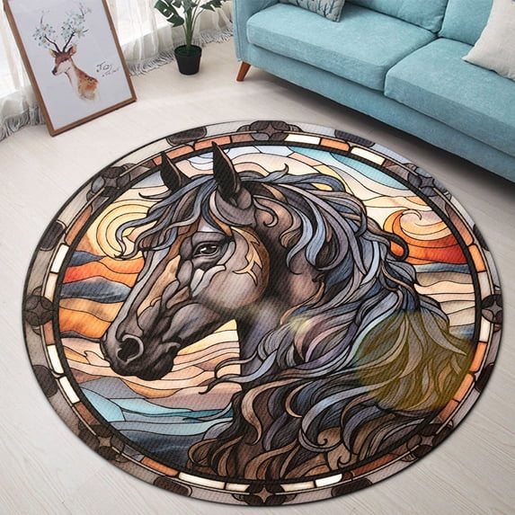 Circle Area Rug, Horse7 Washable Non-Slip Floor Carpet, Soft Rug for ...