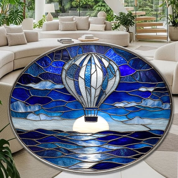 Circle Area Rug, Hot Air Balloon1 Washable Non-Slip Floor Carpet, Soft ...