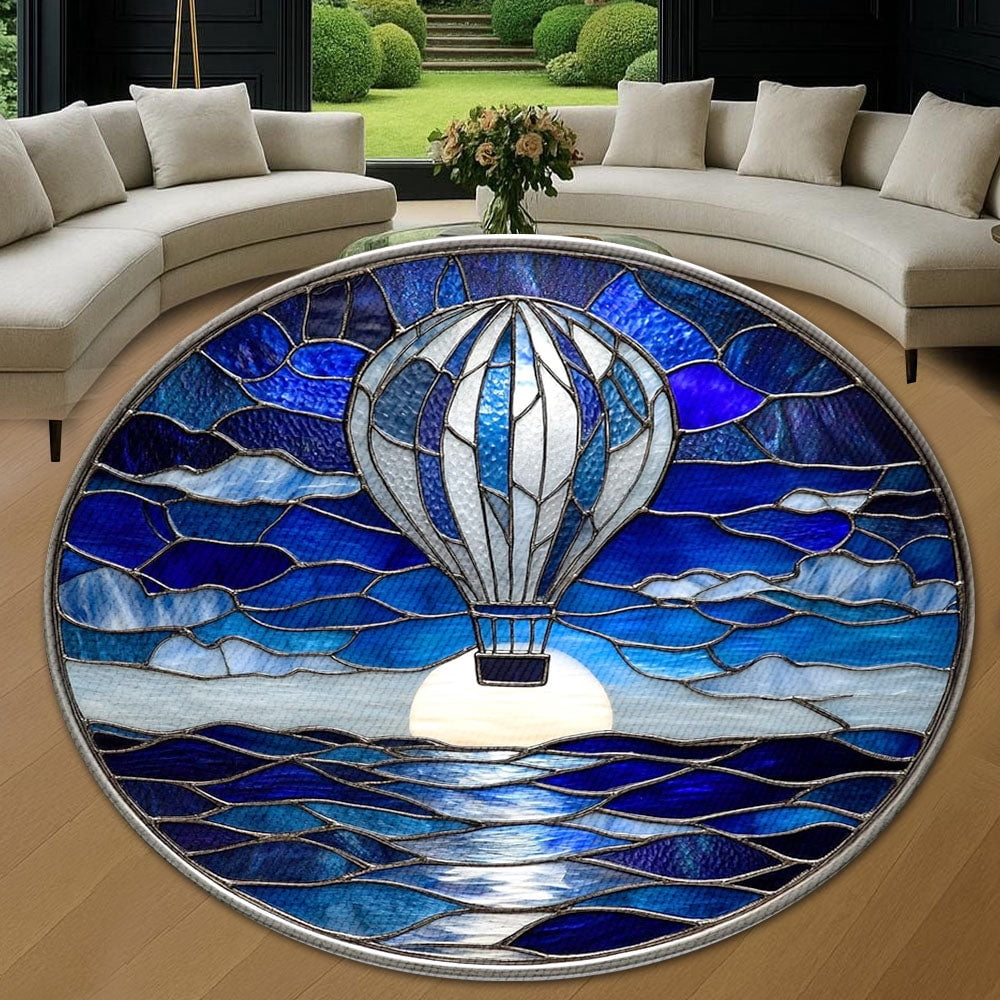 Circle Area Rug, Hot Air Balloon1 Washable Non-Slip Floor Carpet, Soft ...