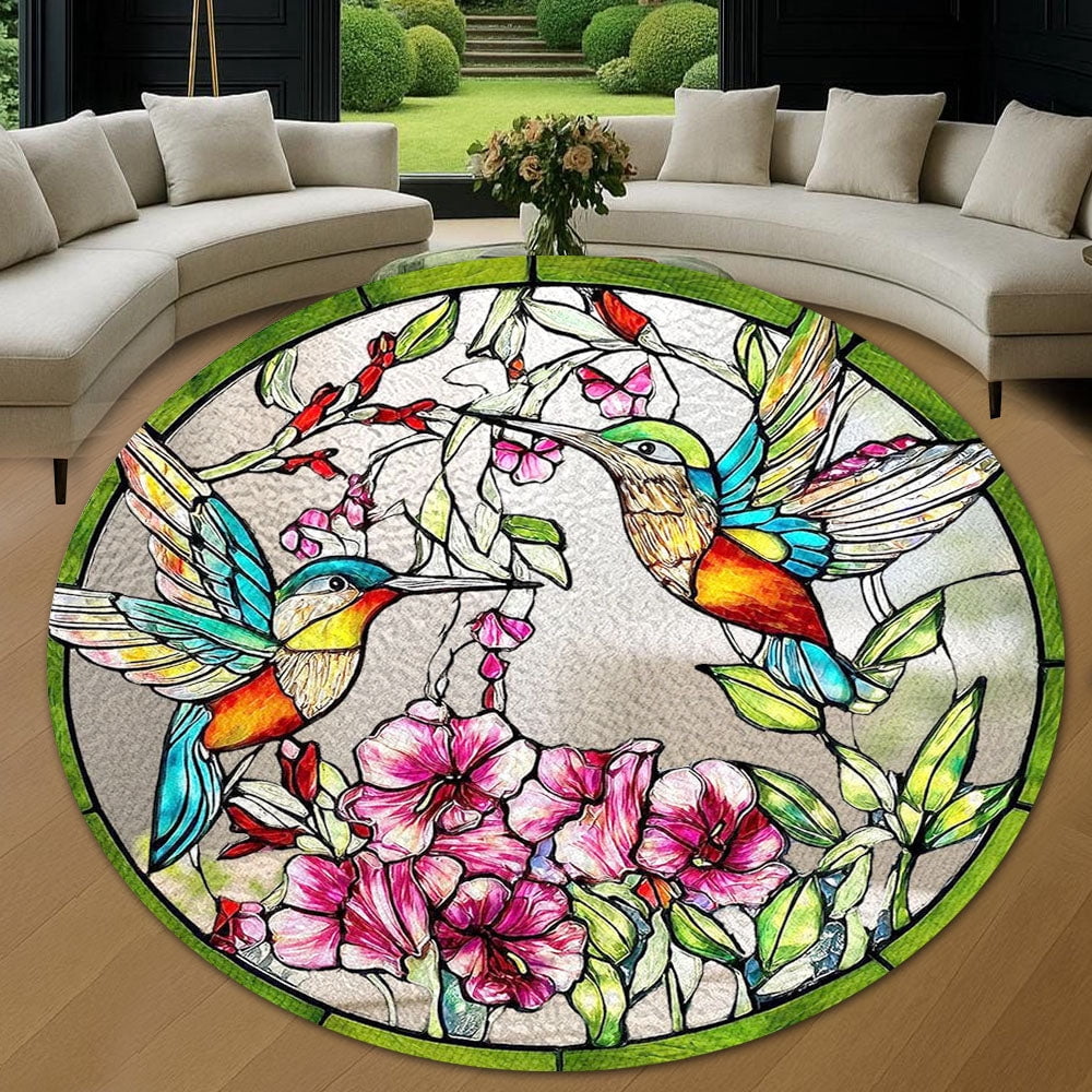 Circle Area Rug, Hummingbird13 Washable Non-Slip Floor Carpet, Soft Rug ...