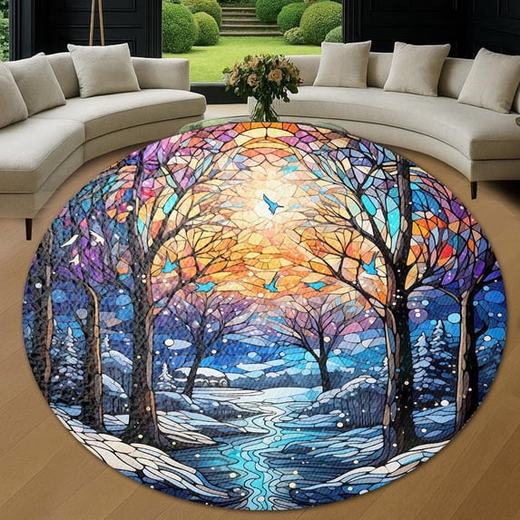 Circle Area Rug, Land Sunset Scene Washable Non-Slip Floor Carpet, Soft ...