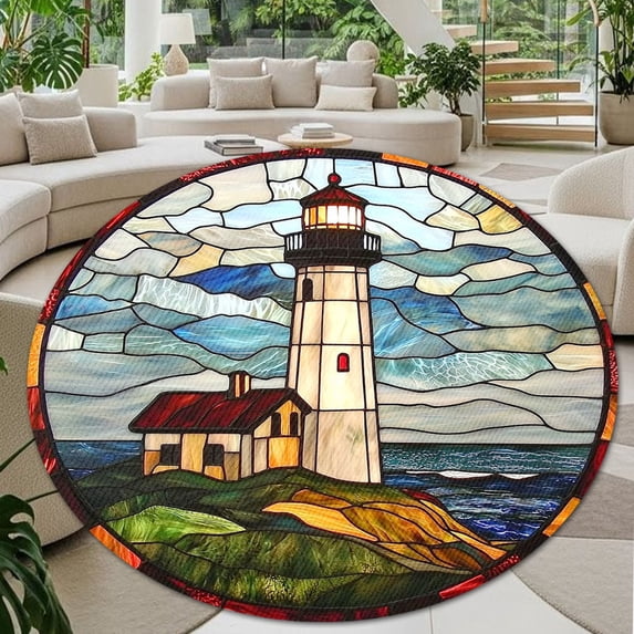 Circle Area Rug, Lighthouse1 Washable Non-Slip Floor Carpet, Soft Rug ...