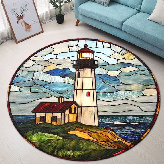 Circle Area Rug, Lighthouse1 Washable Non-Slip Floor Carpet, Soft Rug ...