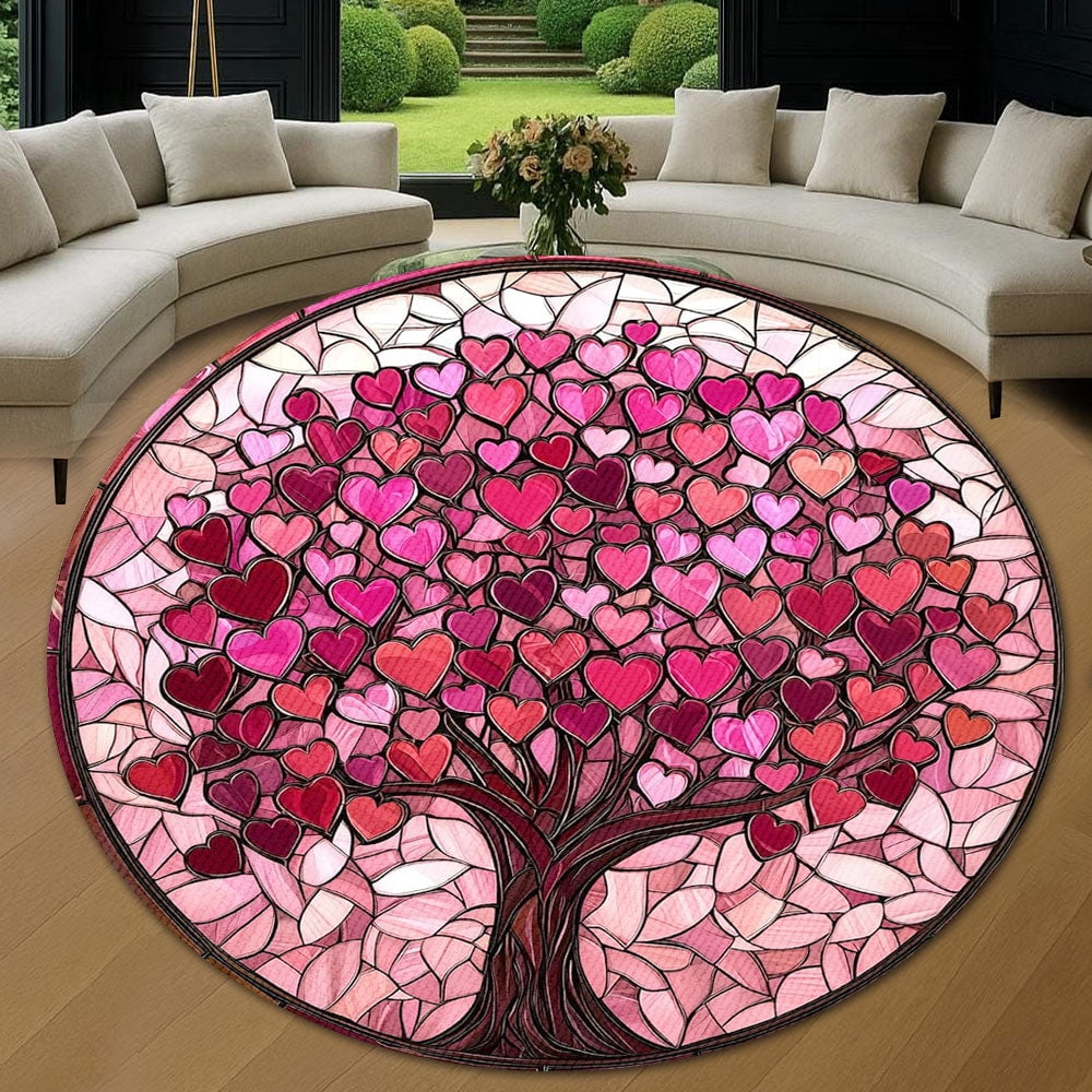 Circle Area Rug, Love Tree Floral Pattern Washable Non-Slip Floor ...