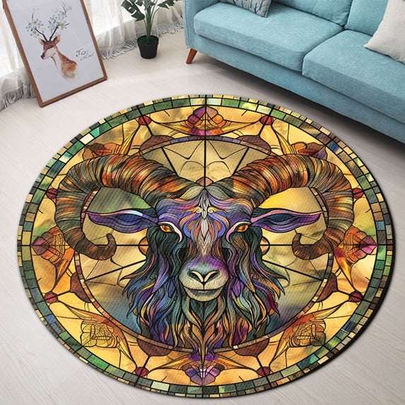 Circle Area Rug, Occult Goat Washable Non-Slip Floor Carpet, Soft Rug ...