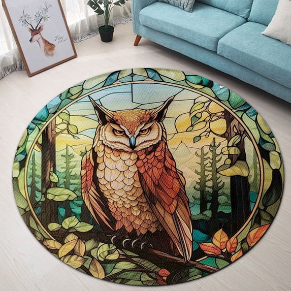 Circle Area Rug, Owl4 Washable Non-Slip Floor Carpet, Soft Rug for ...
