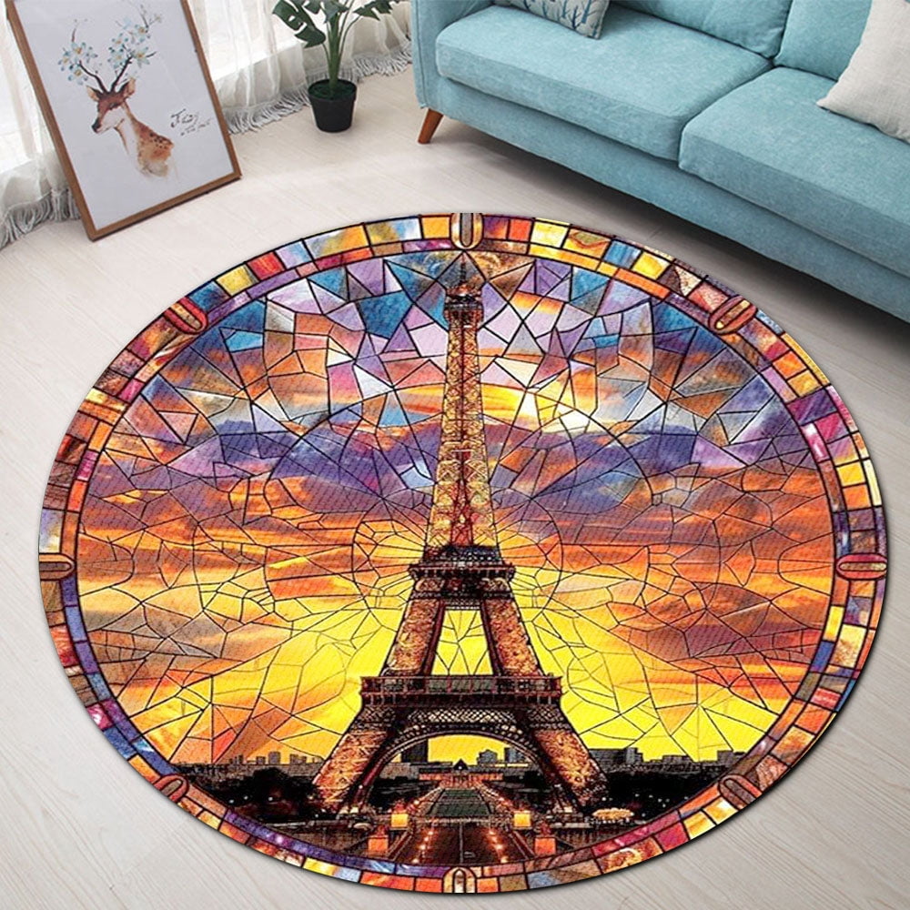 Circle Area Rug, Paris Floral Pattern Washable Non-Slip Floor Carpet ...