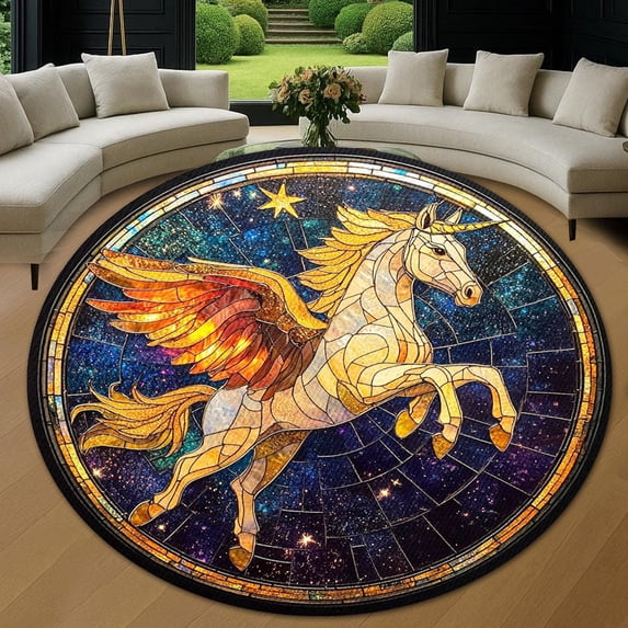 Circle Area Rug, Pegasus Art Design Washable Non-Slip Floor Carpet ...