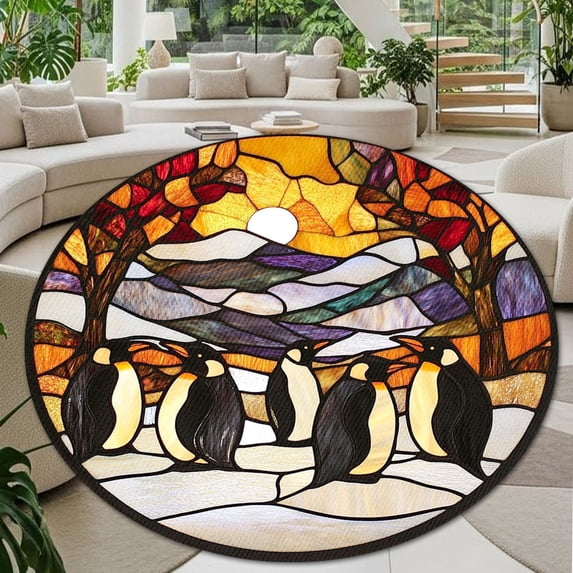 Circle Area Rug, Penguin1 Washable Non-Slip Floor Carpet, Soft Rug for ...