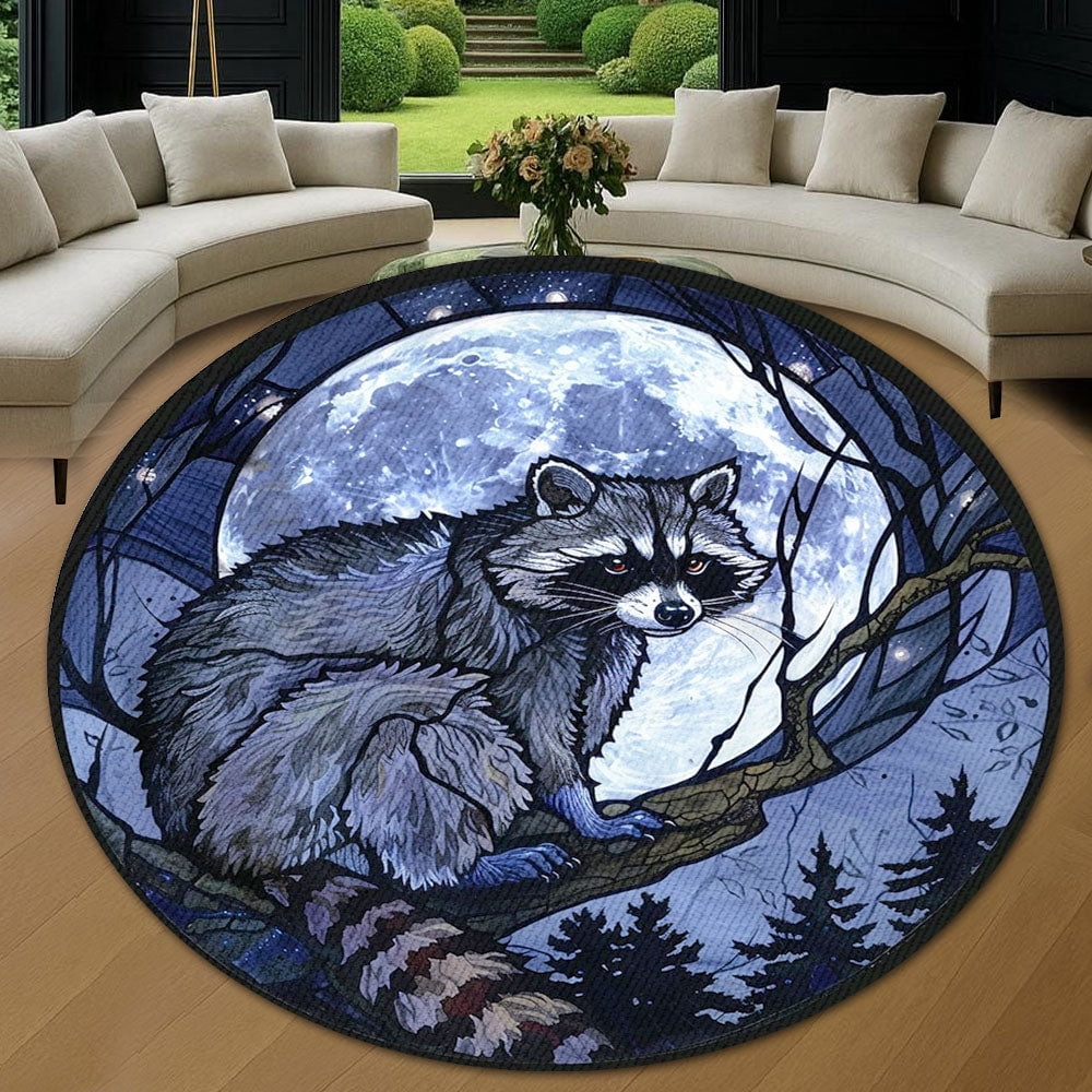Circle Area Rug, Raccoon Nature Pattern Washable Non-Slip Floor Carpet ...