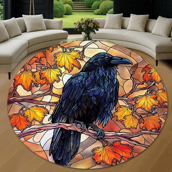 Circle Area Rug, Raven Washable Non-Slip Floor Carpet, Soft Rug for ...