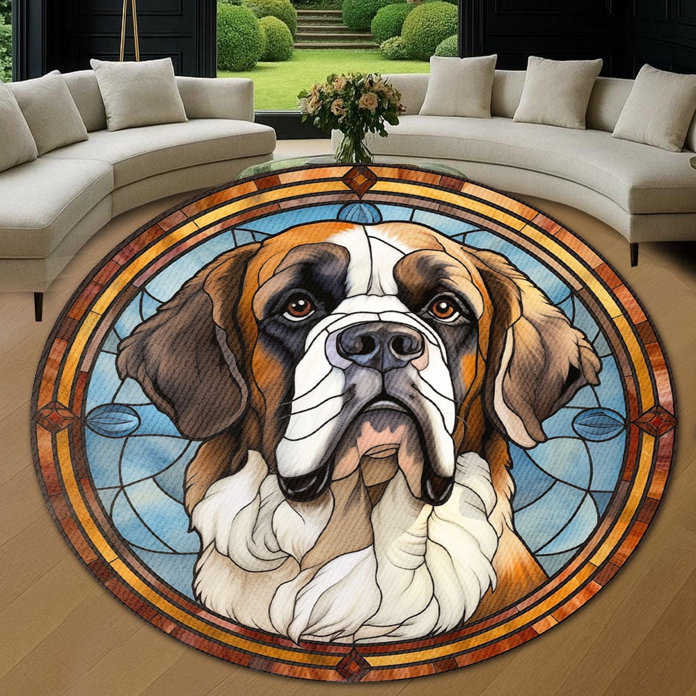 Circle Area Rug, Saint Bernard Washable Non-Slip Floor Carpet, Soft Rug ...