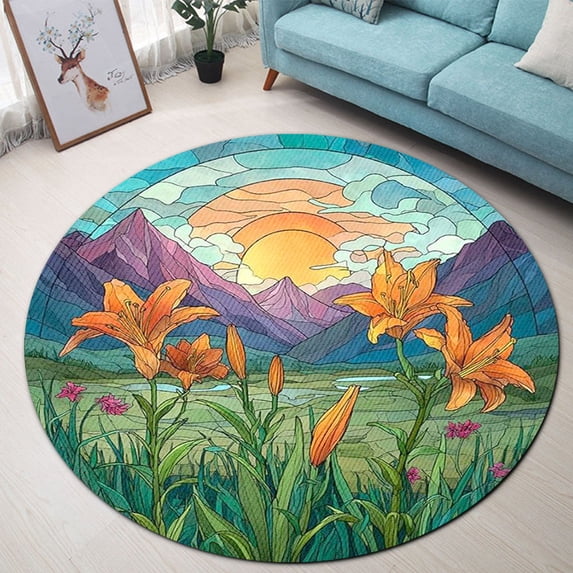Circle Area Rug, Tiger Cute Design Washable Non-Slip Floor Carpet, Soft ...