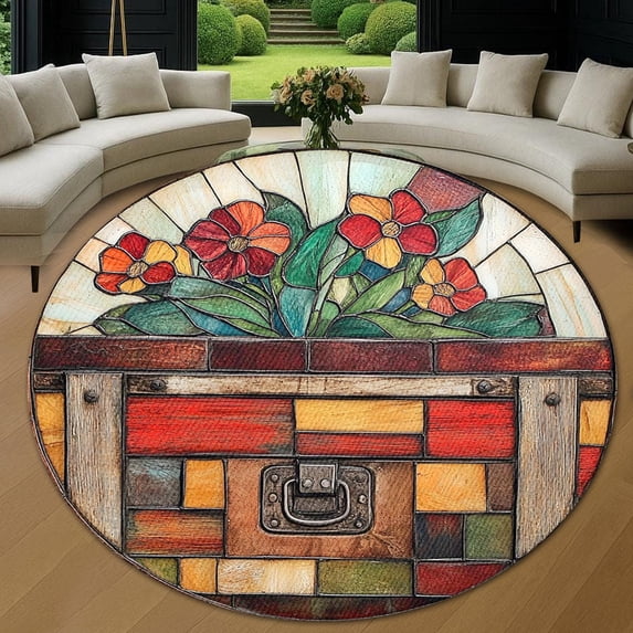 Circle Area Rug, Toolbox Flowers 3 Washable Non-Slip Floor Carpet, Soft ...