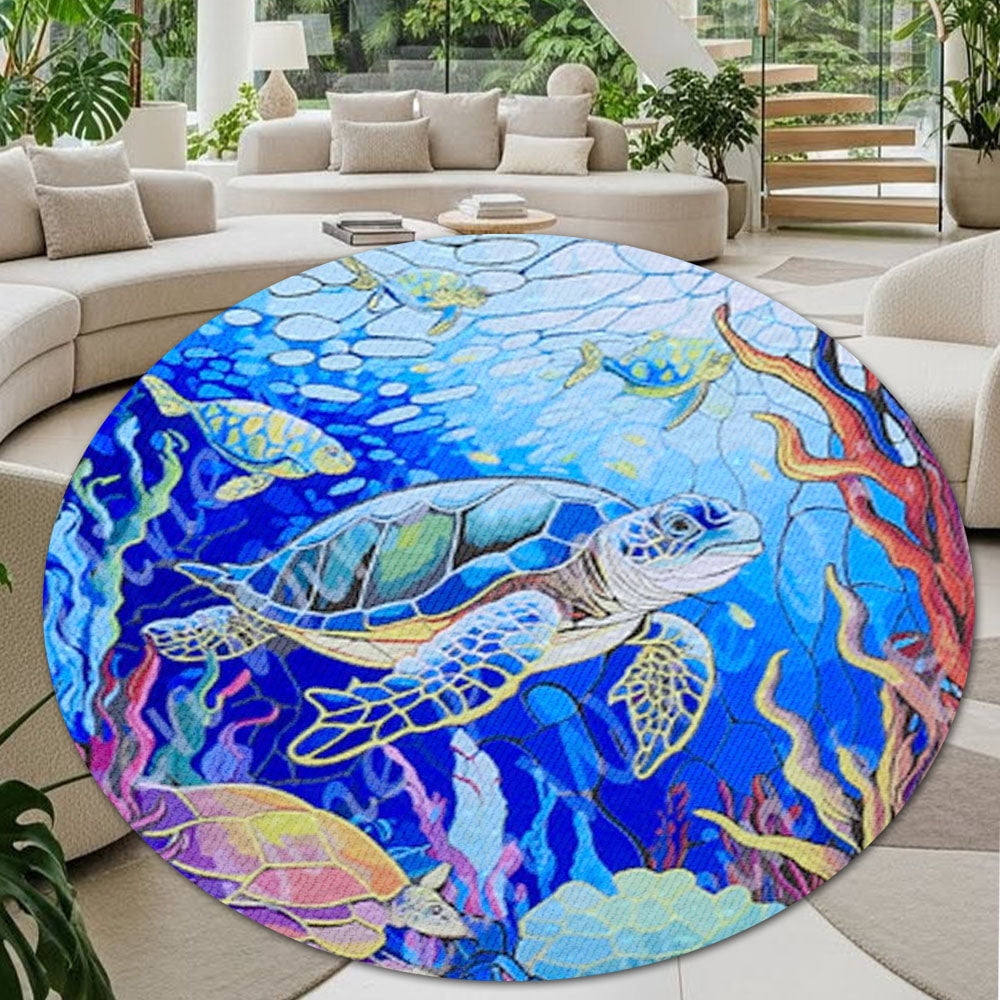 Circle Area Rug, Turtle Washable Non-Slip Floor Carpet, Soft Rug for ...