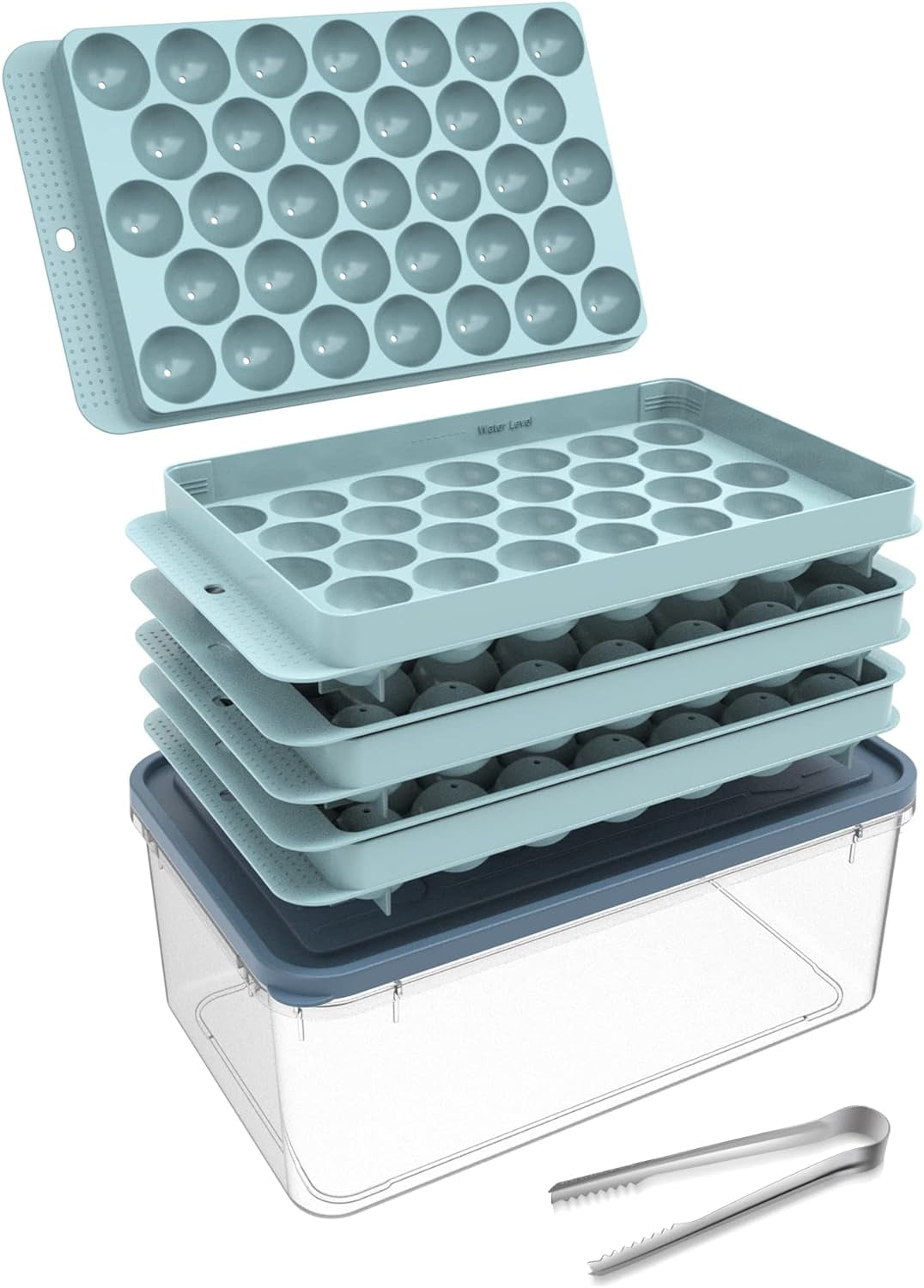 Circle Ball Ice Trays for Freezer with Lid & Bin, Sphere Ice Cube Mold ...