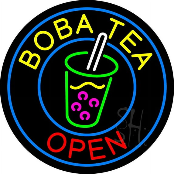 Circle Boba Tea LED Neon Sign 18 x 18 - inches, Clear Edge Cut Acrylic ...