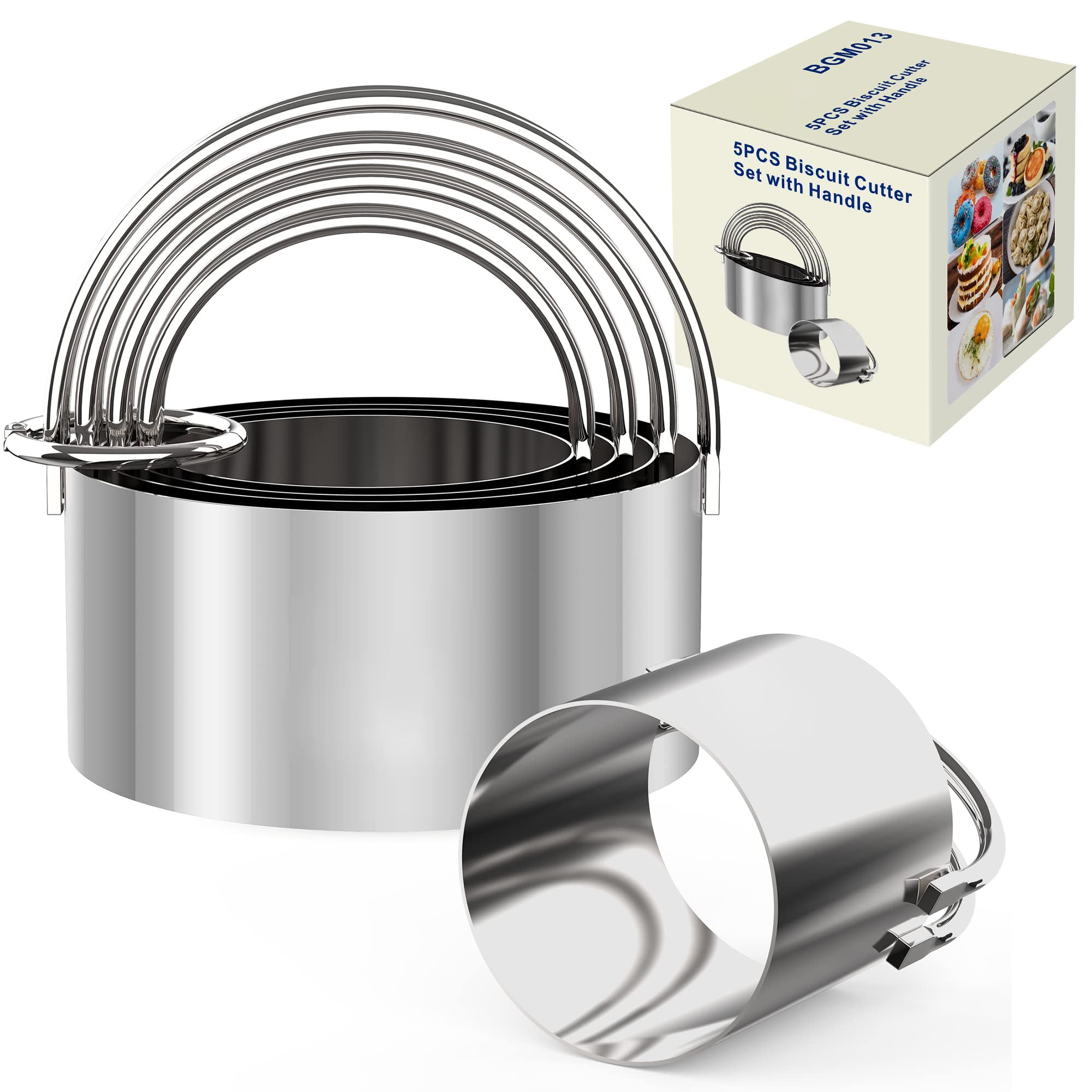 Circle Cookie Cutter Set, 5 Sizes Stainless Steel Round Biscuit Mold ...