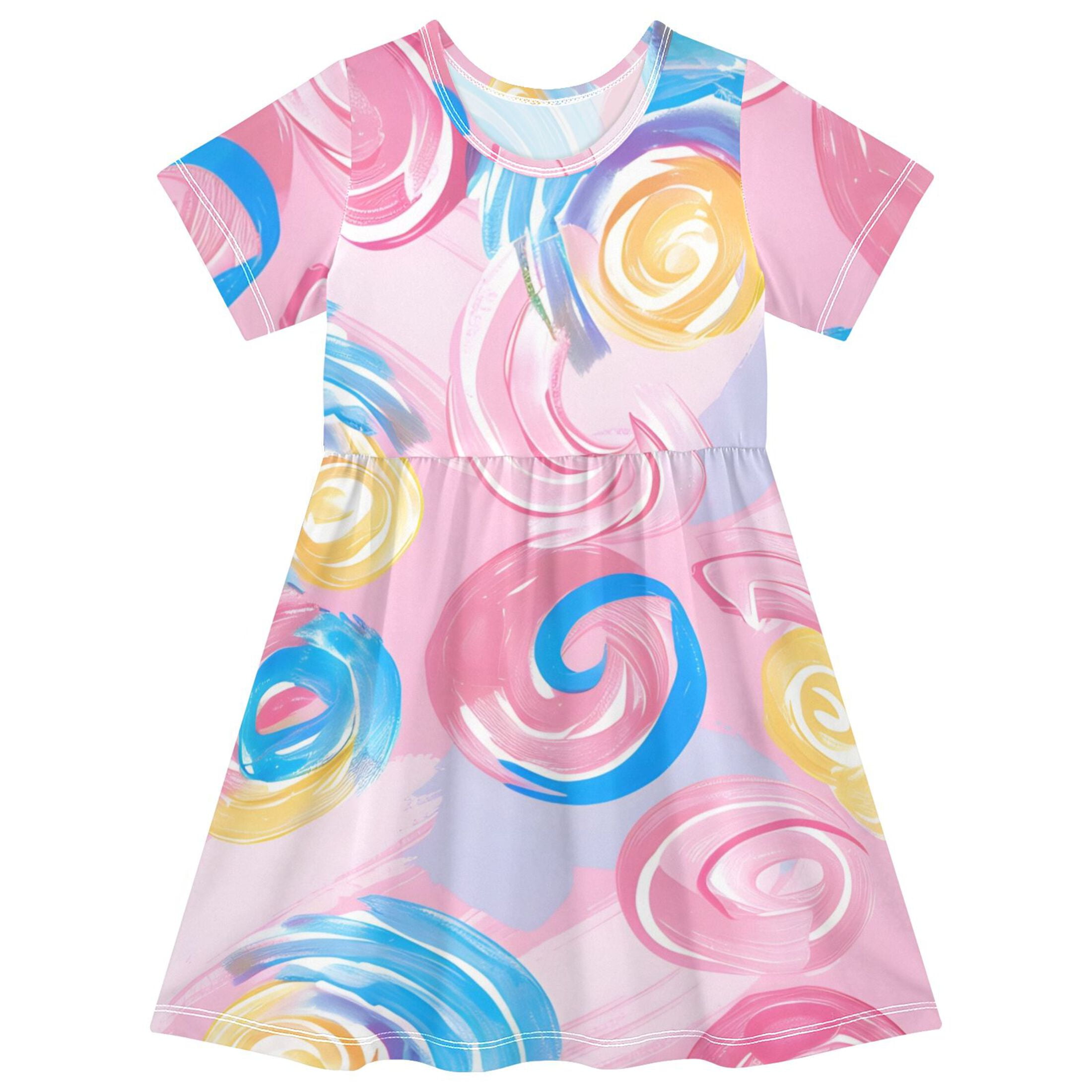 Circle Dreamy Pastel Color Girls' Short Sleeve Dress A-Line One-Piece ...