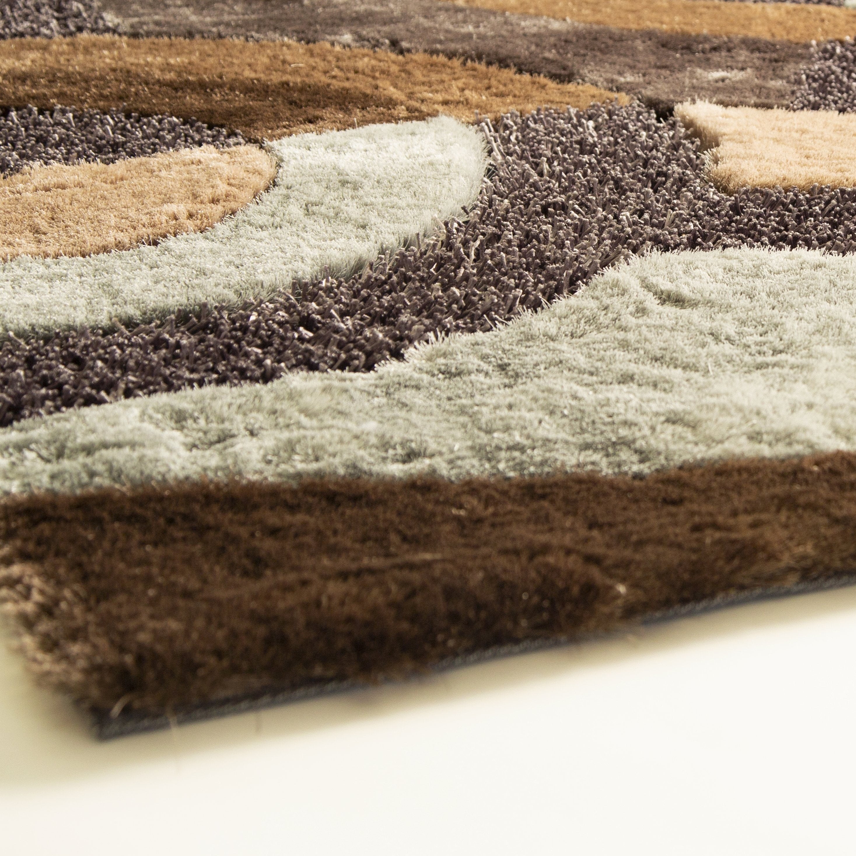 Circle Earth Tone Design Plush Fluffy Multi-textural Shag 5' x 7' Area ...