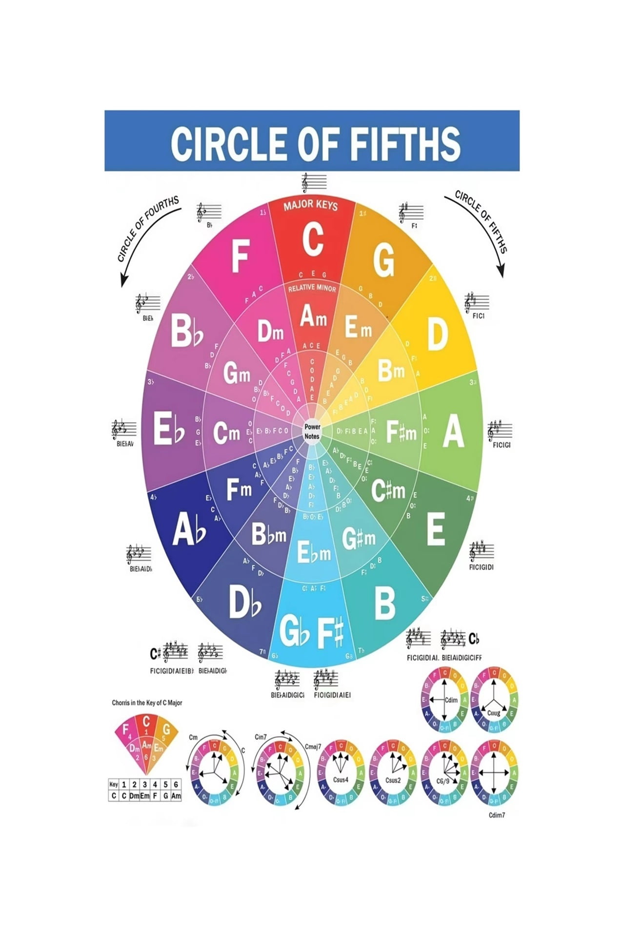 The Circle of Fifths Reference Poster for Music Theory Guitar and Piano ...