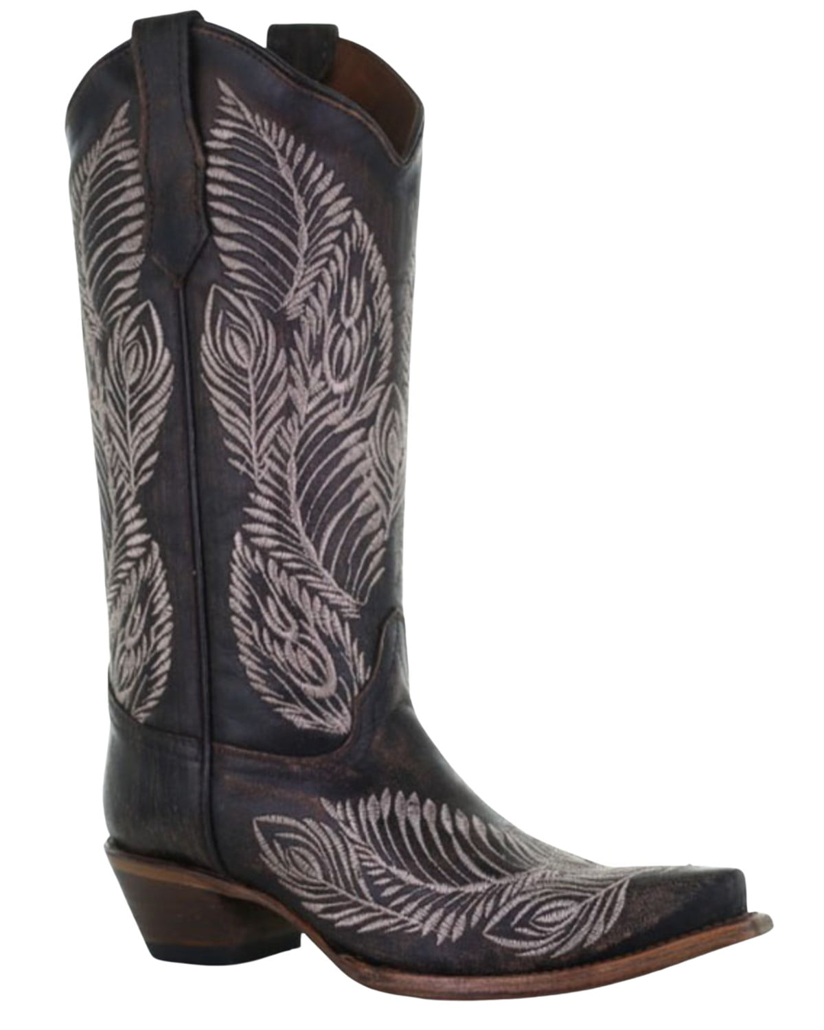 Circle G Women's Feather Embroidery Western Boot Snip Toe Dark Brown 7 ...