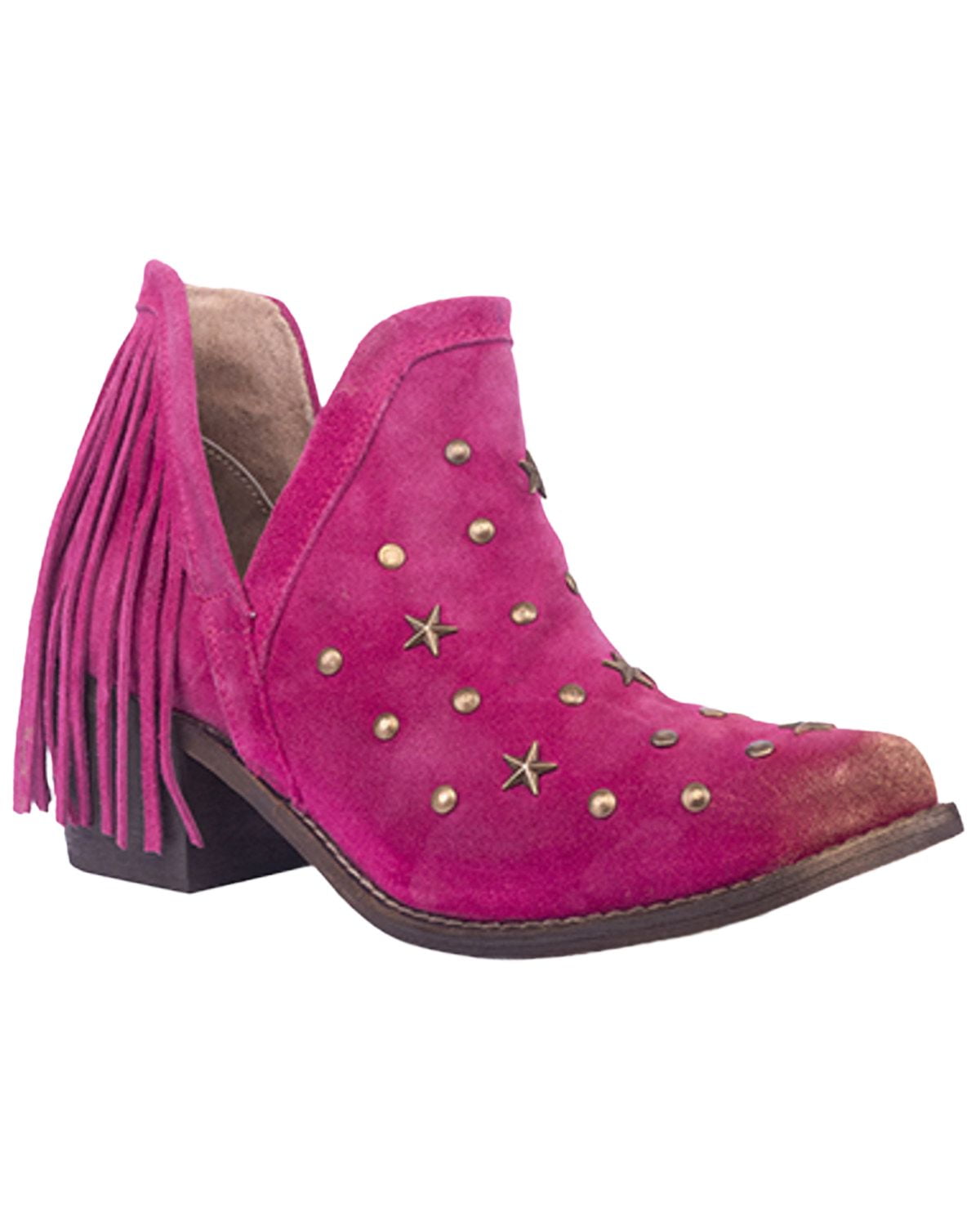 Circle G Women's Fringe Studded Roughout Booties Round Toe Pink 10 M US ...