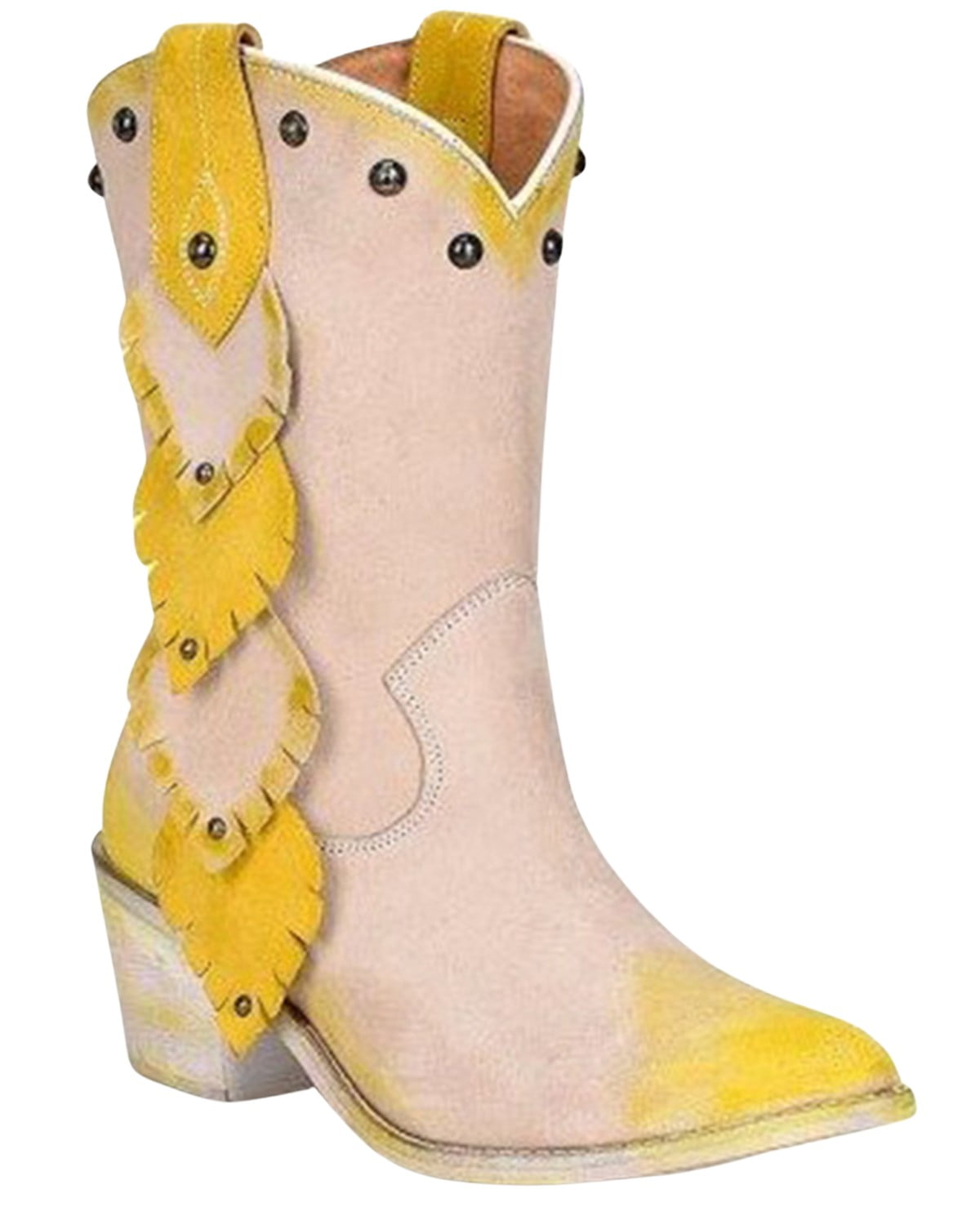 Circle G Women's Painted Leaf Studded Western Boot Snip Toe Yellow 10 M ...