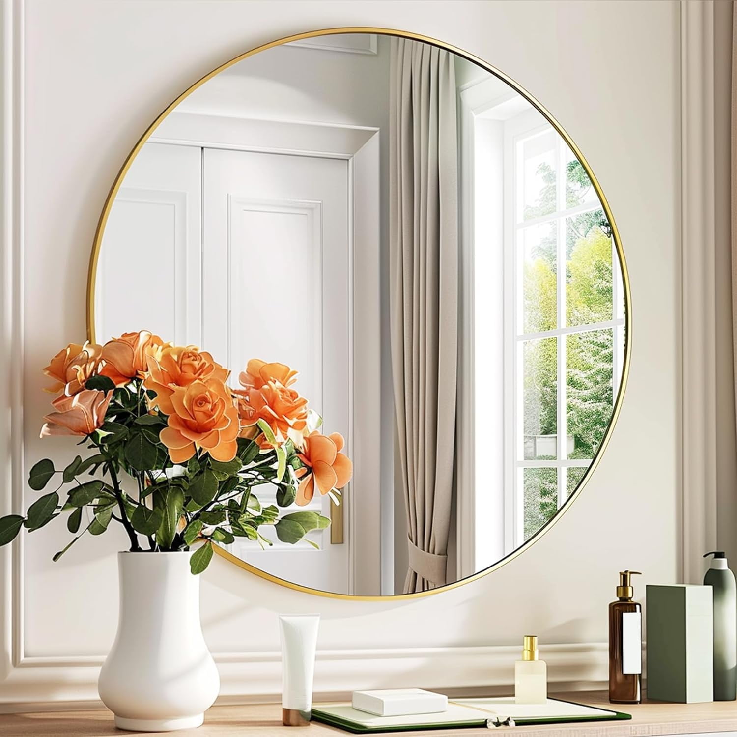 Circle Gold Mirrors, Round Mirror 24 inch, Gold Circle Mirror Metal ...