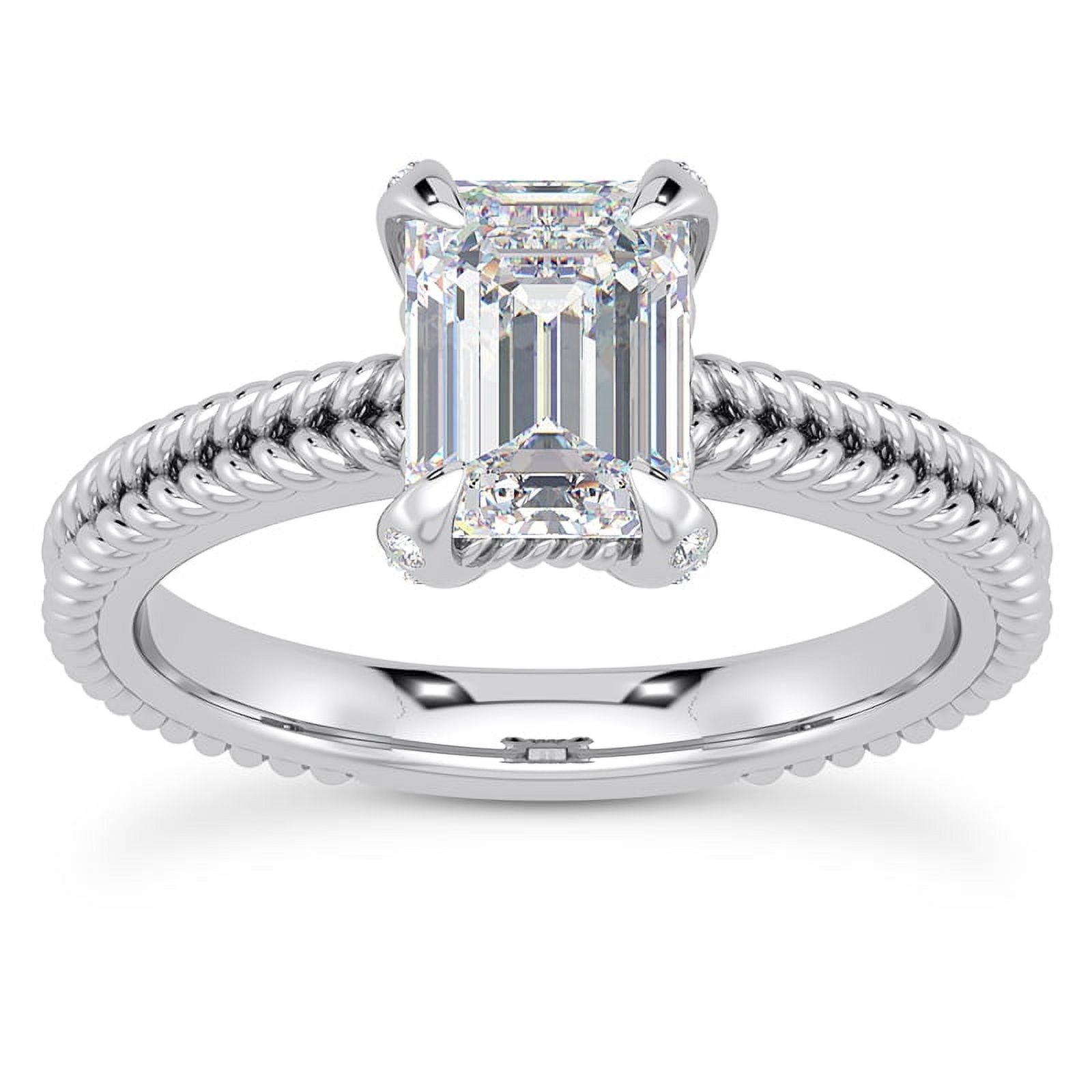 Circle Jewel 1.8 Ct Emerald Cut Lab Created Diamond Engagement Ring - 14K White Gold Plated Band ...