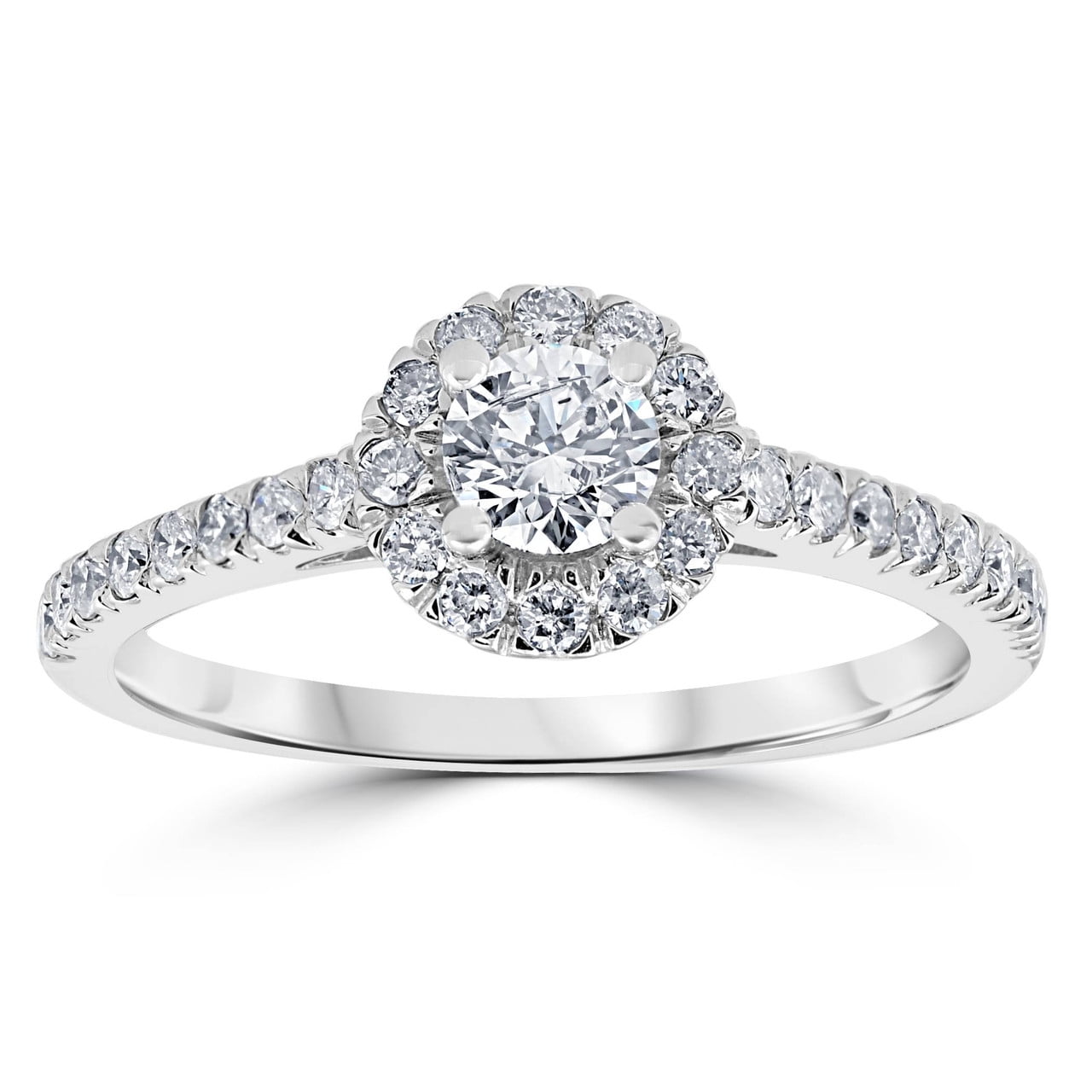 Circle Jewel 1 Ct Round Cut Diamond Ring for Her - 14K White Gold ...