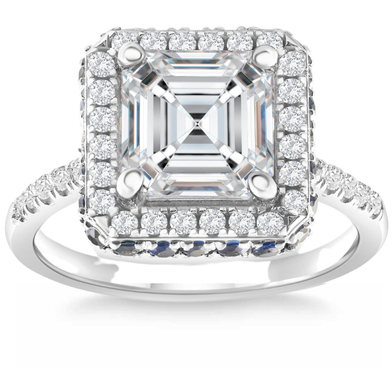 Circle Jewel 14K White Gold Plated Rings - Asscher Cut Excellent 2 Ct ...