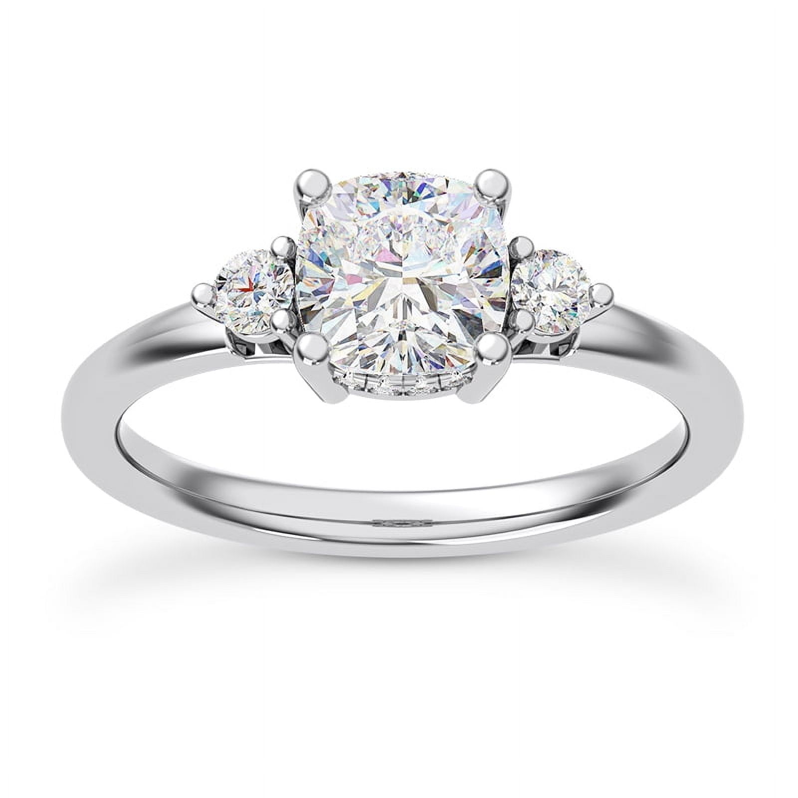 Circle Jewel 2 Ct Cushion Cut 3-Stone Engagement Ring - Hidden Halo ...