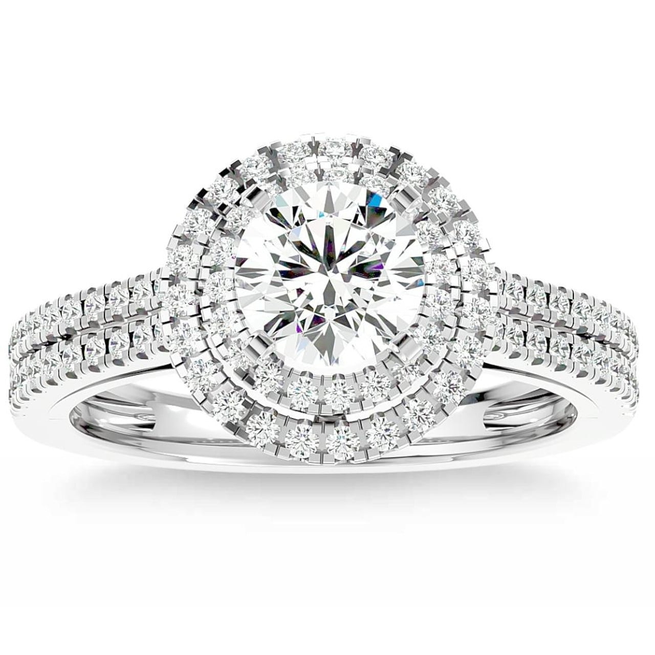 Circle Jewel Engagement Silver Ring For Her - 1.4 Ct Round Cut Diamond ...
