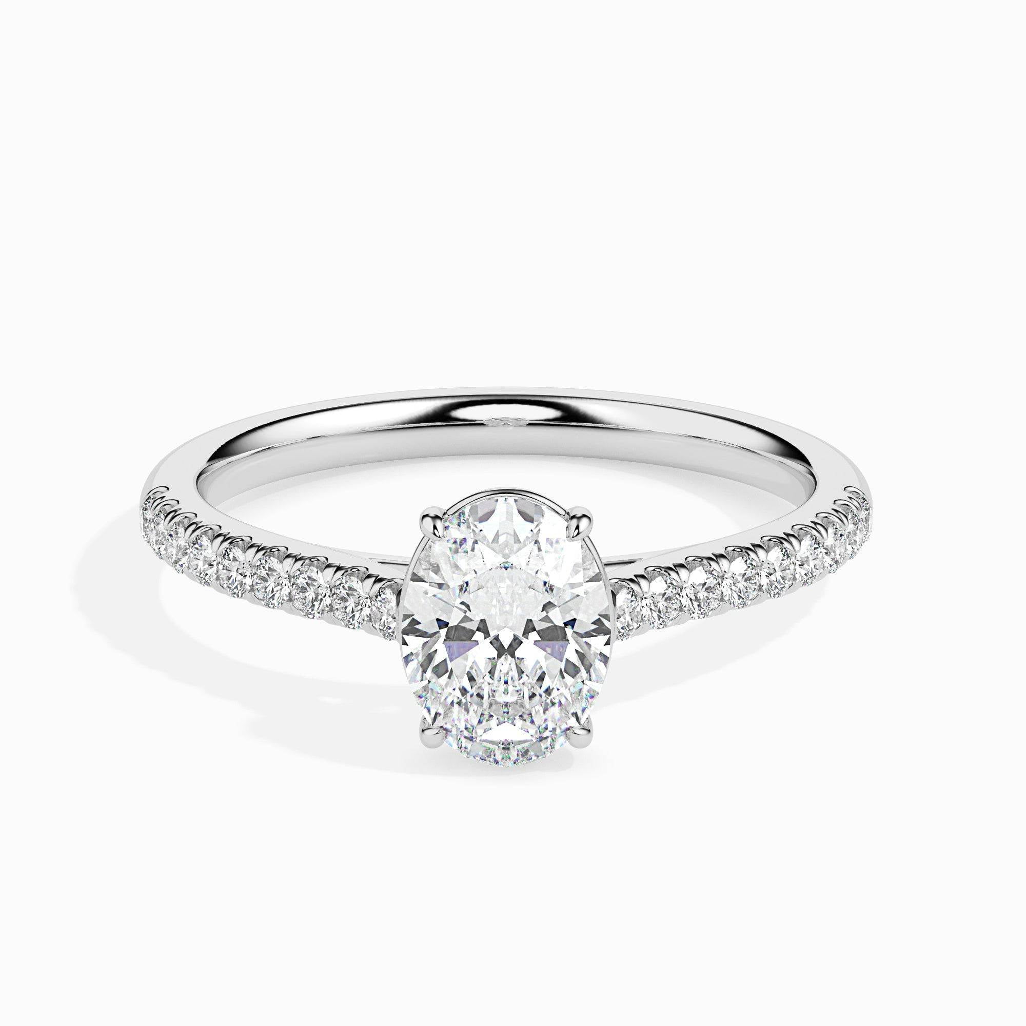 Circle Jewel Oval Cut 1.6 Ct Lab Created Diamond Ring - Prong Set Engagement Band in 14K White ...