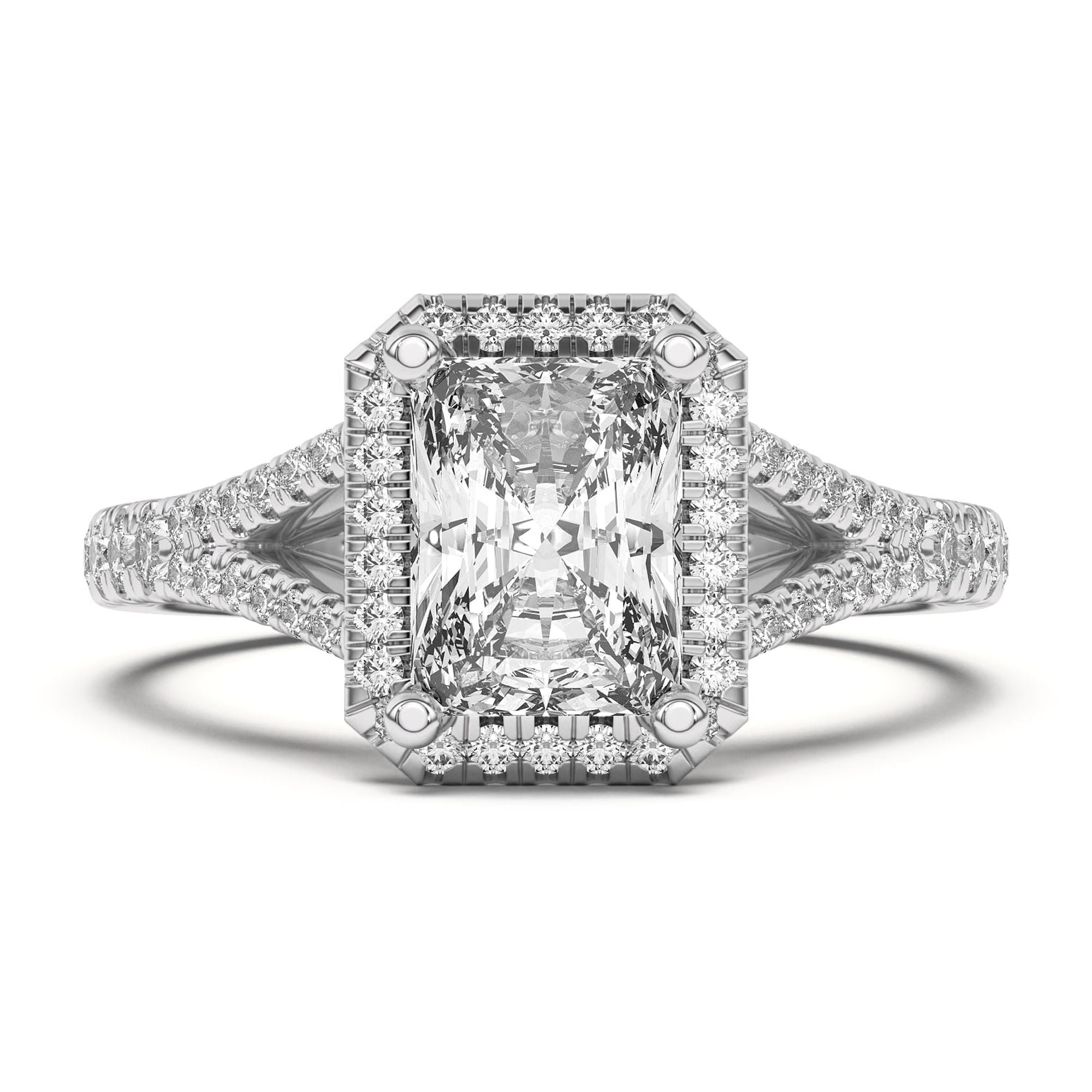Circle Jewel Radiant Cut 1.7 Ct Moissanite Ring - 14K White Gold Plated ...