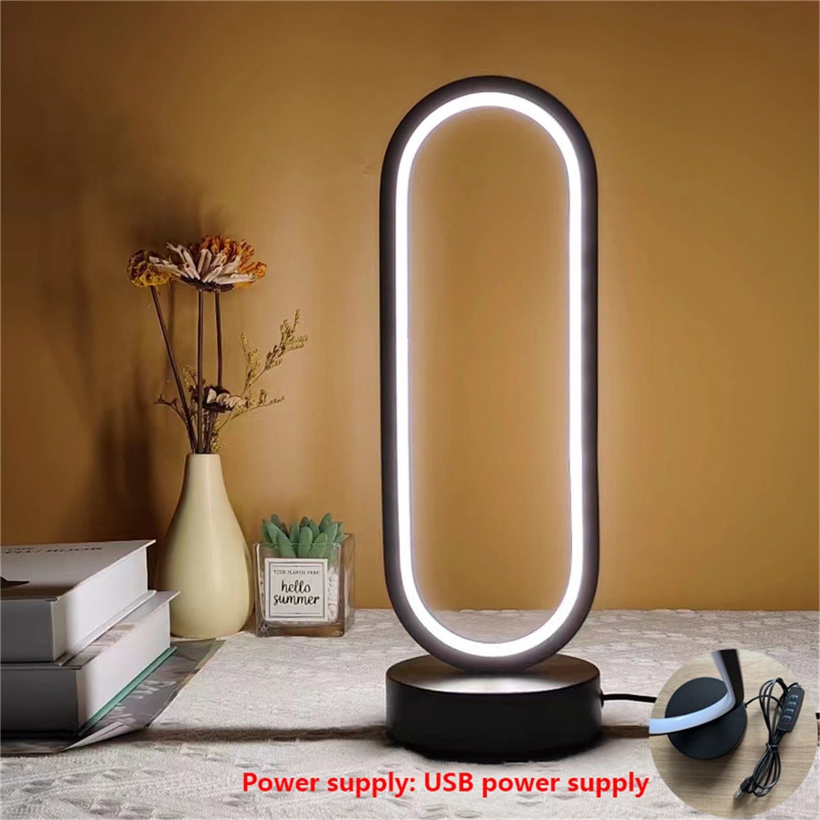 Circle LED Table Lamp, 3 Color Temperatures Bedside Lamp for Living Room, Stepless Dimmable ...