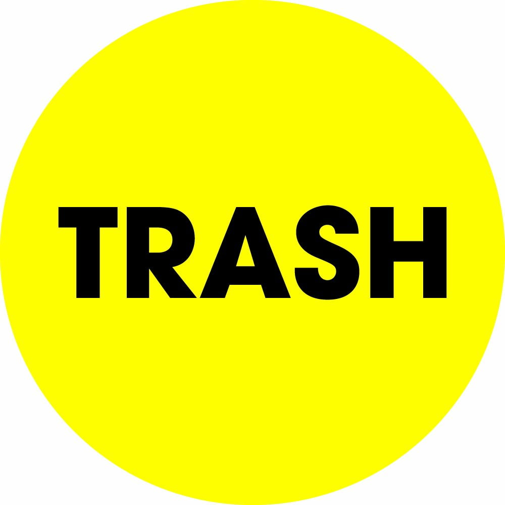 Circle Label, Trash, Fluorescent Yellow, Roll of 500 Stickers, for Inventory Control Warehouse ...