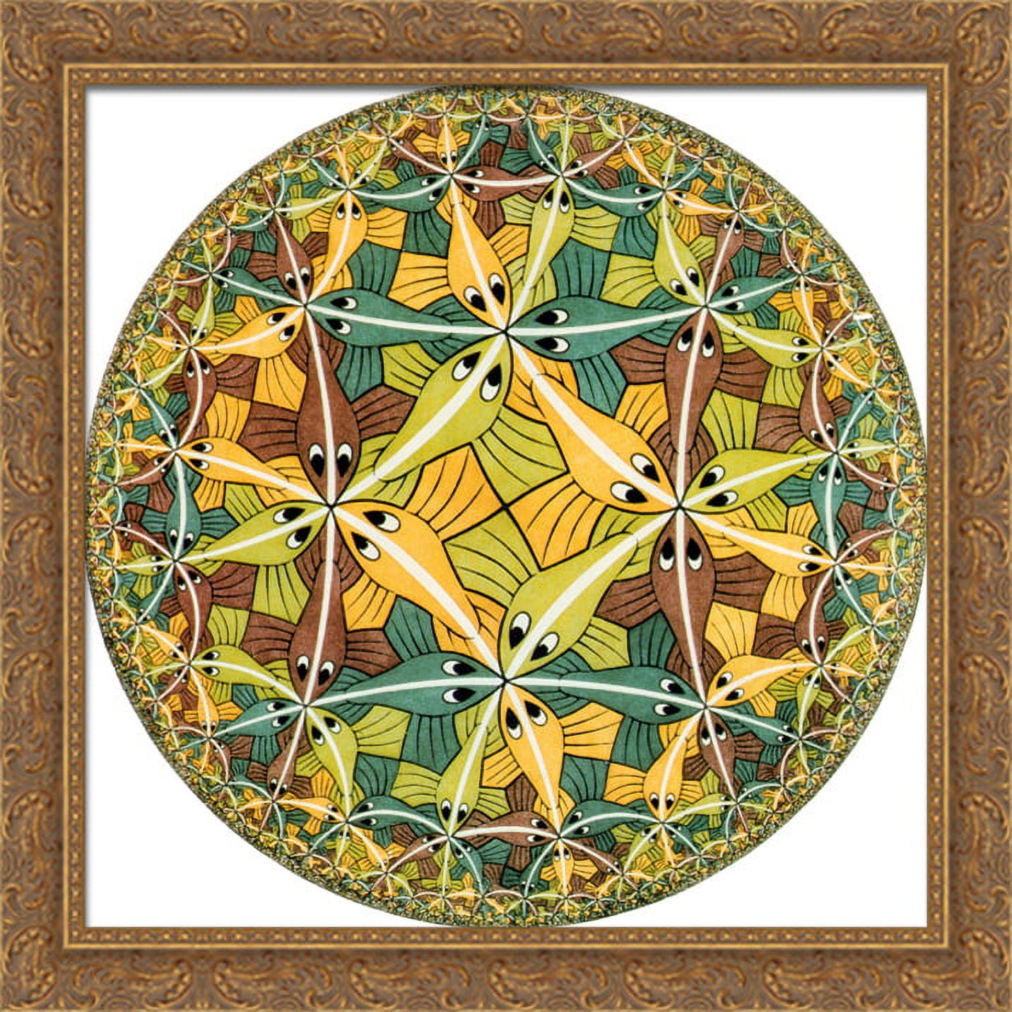 Circle Limit III (Fish) 28x28 Large Gold Ornate Wood Framed Canvas Art ...