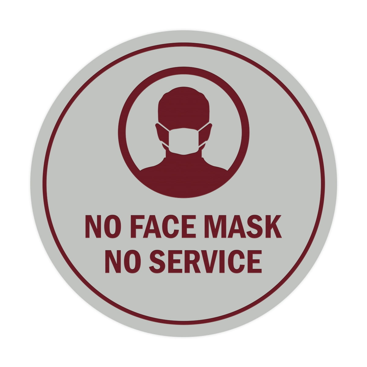Circle No Face Mask No Service Sign (Light Grey / Burgundy) - Large 8 ...