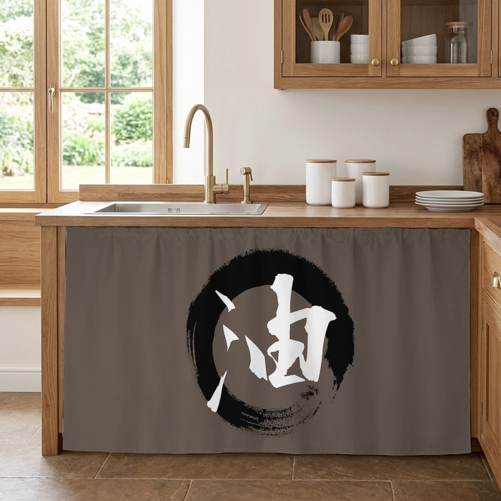 Circle Oil Word Cabinet Curtains 28" W x 51" L Japanese Circle Oil Word ...