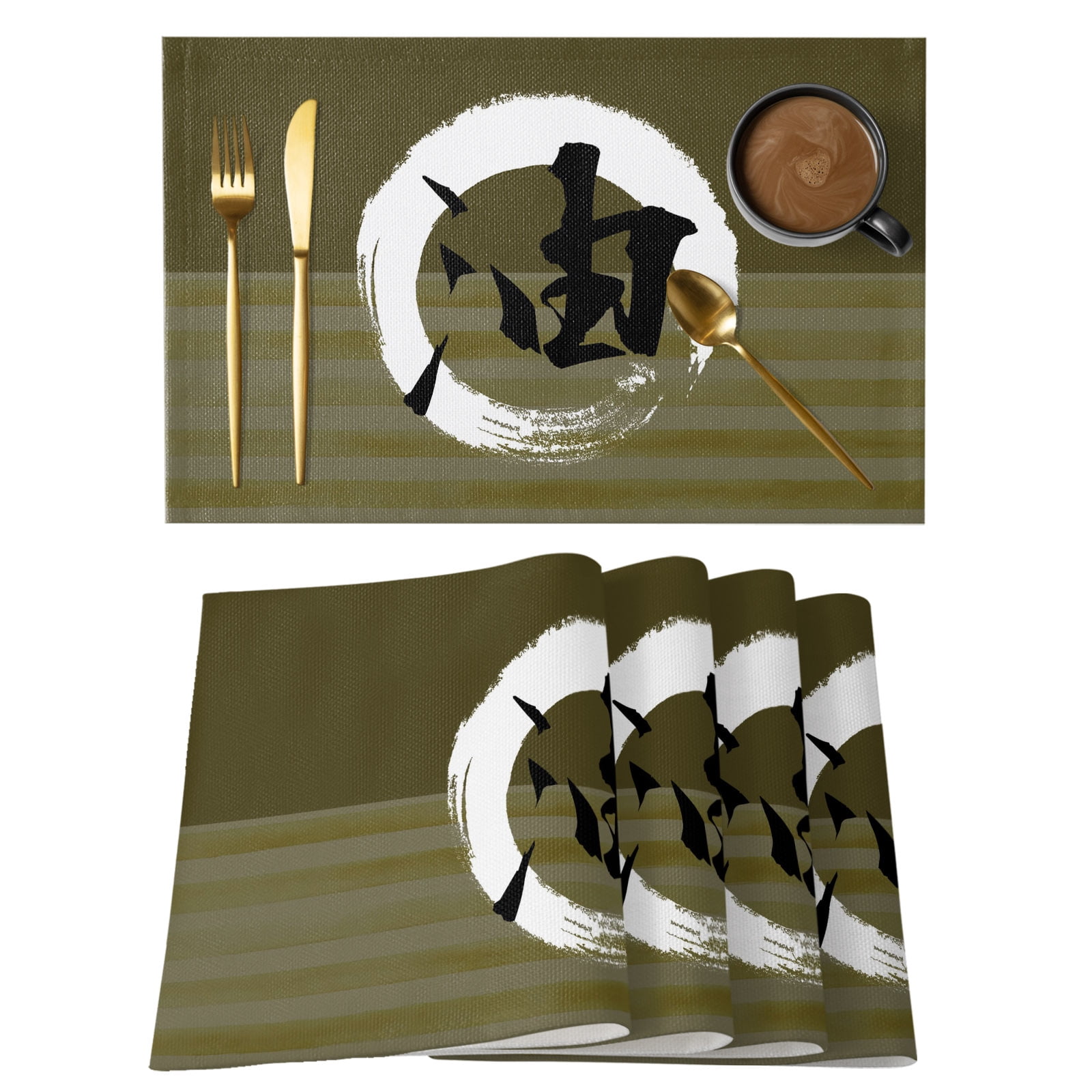 Circle Oil Word Cotton Linen Placemats Set of 2, Japanese Circle Oil ...