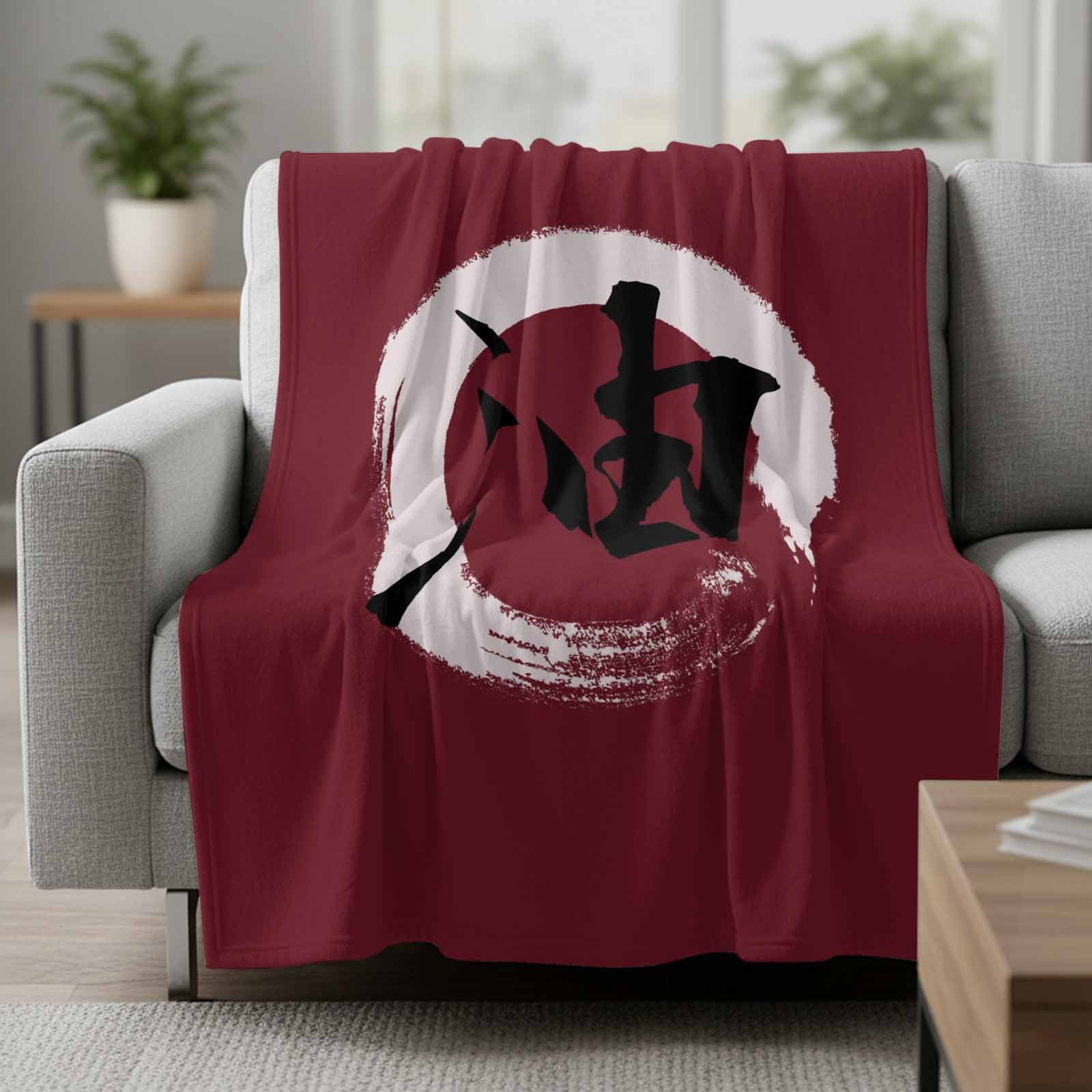 Circle Oil Word Fleece Throw Blanket Japanese Circle Oil Word Red ...