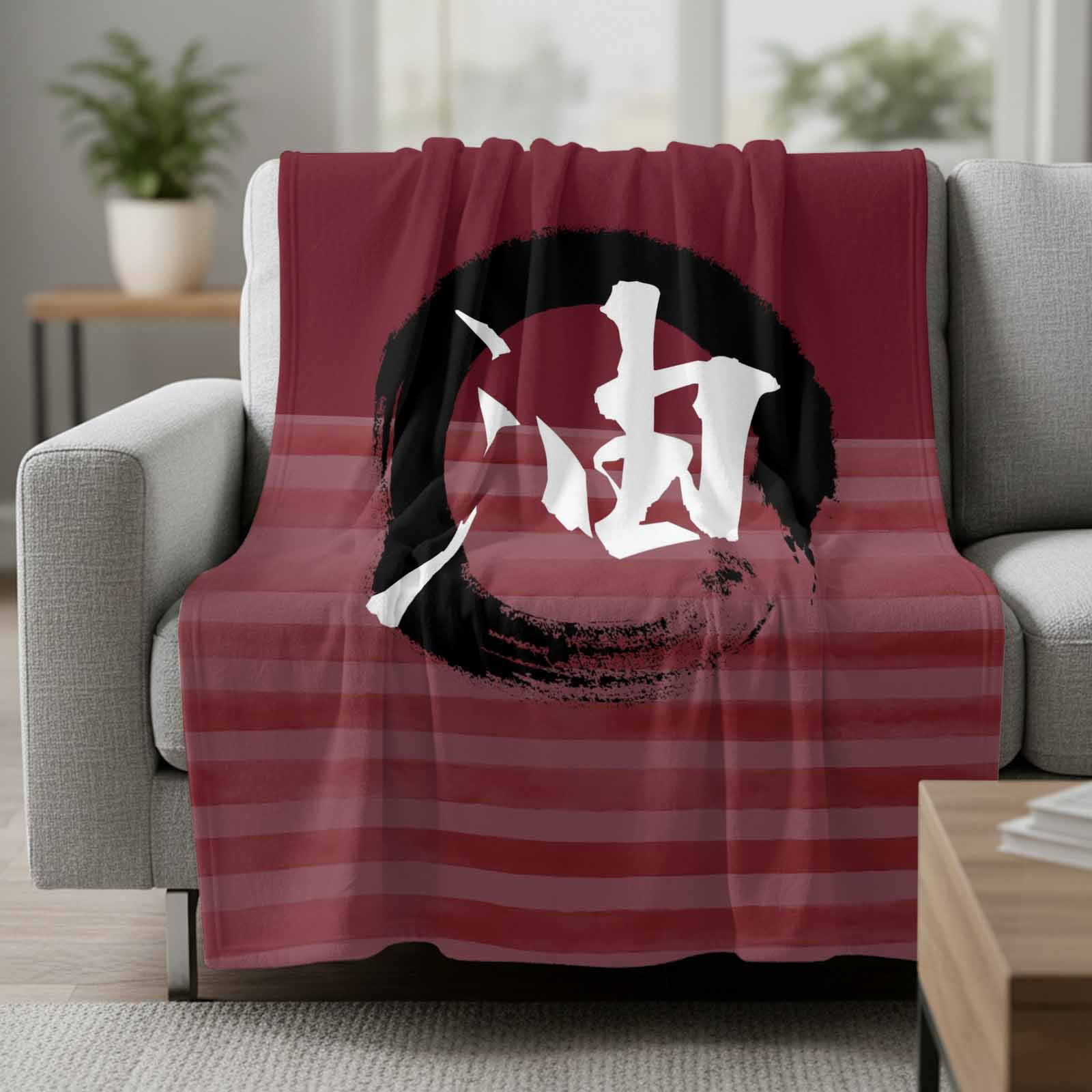 Circle Oil Word Fleece Throw Blanket Japanese Circle Oil Word Red ...