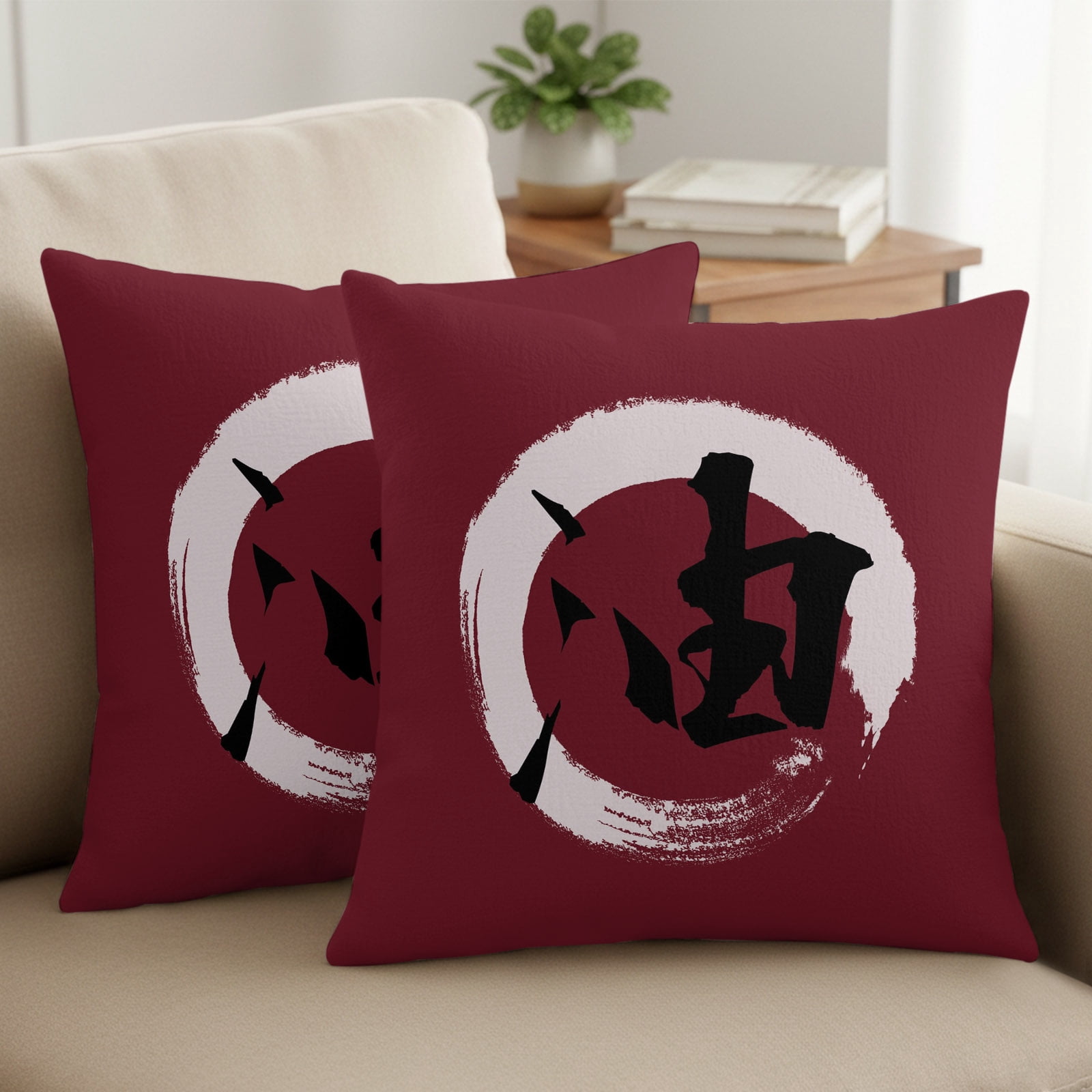 Circle Oil Word Pillow Covers Set of 2, Japanese Circle Oil Word Red ...