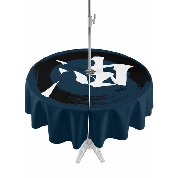 Circle Oil Word Round Outdoor Tablecloth with Umbrella Hole Japanese ...