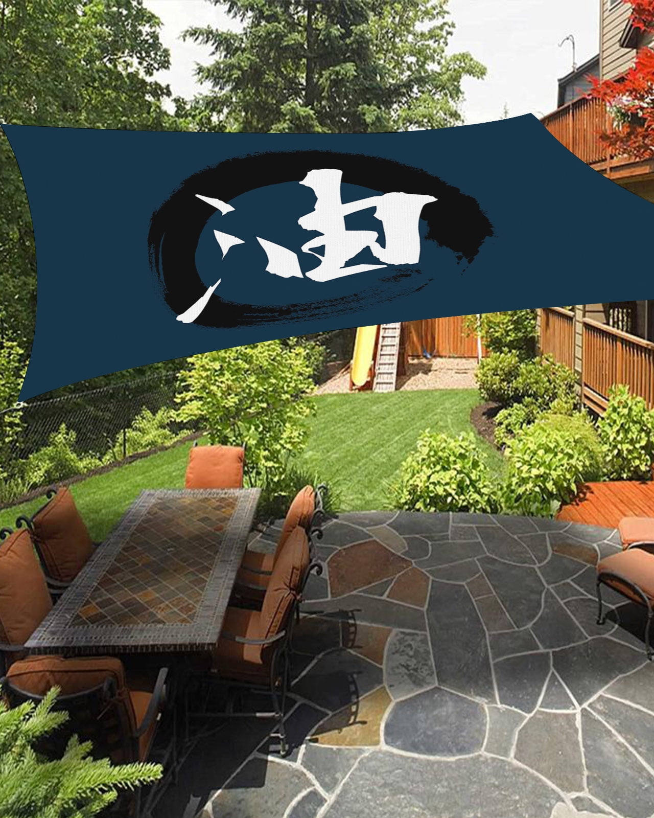 Circle Oil Word Sun Shade Sail 14'X18' Japanese Circle Oil Word Blue ...