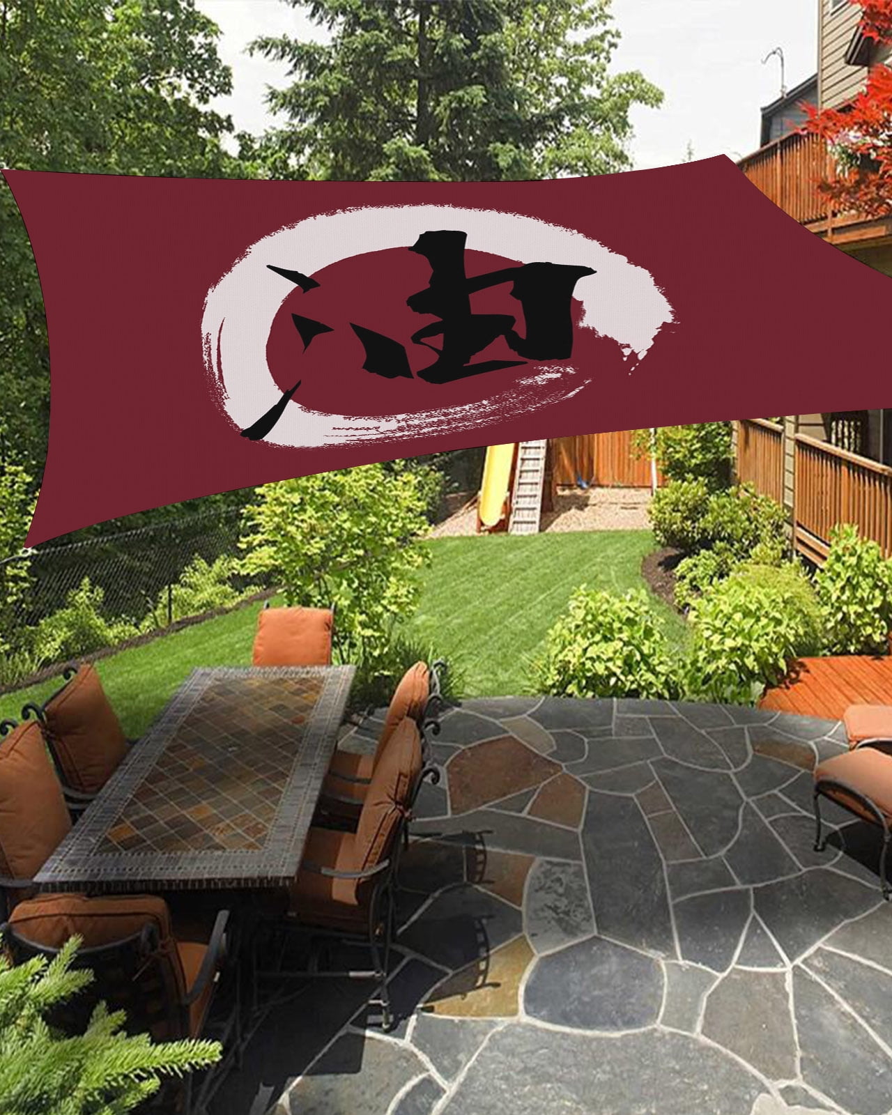 Circle Oil Word Sun Shade Sail 6.5'X10' Japanese Circle Oil Word Red ...